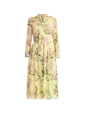 Oscar De La Renta Floral Print Cotton Poplin Maxi Dress