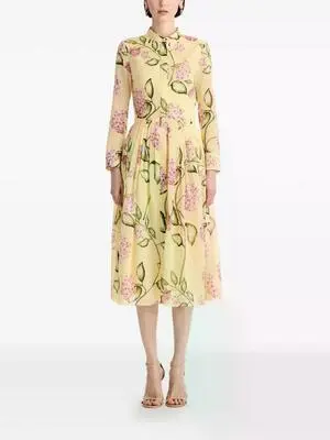 Oscar De La Renta Floral Print Cotton Poplin Maxi Dress