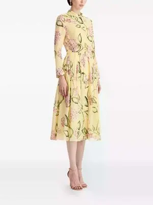 Oscar De La Renta Floral Print Cotton Poplin Maxi Dress