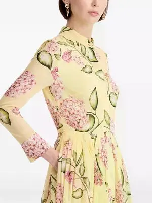 Oscar De La Renta Floral Print Cotton Poplin Maxi Dress