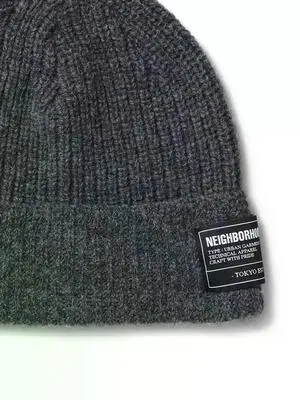 NEIGHBORHOOD Ribbed Beanie Hat With Logo Patch - Grey