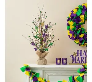 GLITZHOME 21'h Lighted Mardi Gras Fleur-de-lis Able Tree