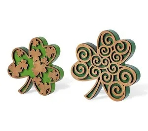 GLITZHOME Set Of 2 St. Patrick's Wooden Shamroc K Table Decor - One-color