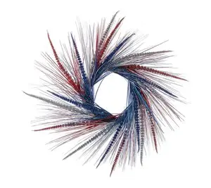 GLITZHOME 24'd Patriotic Americana Tinsel And H Eather Wreath - One-color