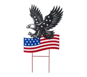 GLITZHOME Patriotic Americana Eagle Silhouette Garden Stake - One-color