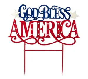 GLITZHOME 23'h Metal Patriotic God Bless Americ A Garden Stake - One-color
