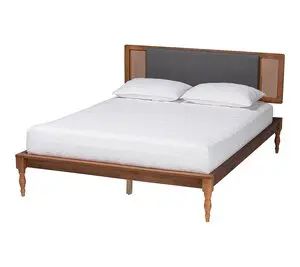 BAXTON STUDIO Eliseo Grey Fabric Brown Wood Kin G Platform Bed - One-color