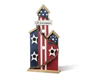 GLITZHOME 30h Patriotic Americana Birdhouse P Orch Decor - One-color
