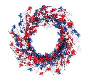GLITZHOME 24'd Patriotic Americana Colorful Flo Ral Wreath - One-color