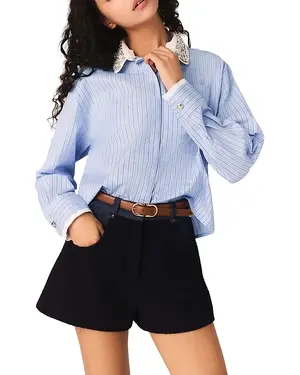 Maje Striped Shirt With Embellished Removable Collar - Blue Sky