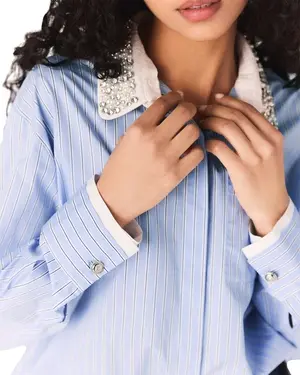 Maje Striped Shirt With Embellished Removable Collar - Blue Sky