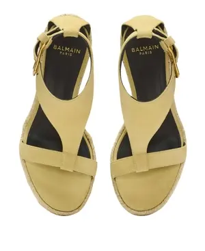 Balmain Suede Anthem Wedge Espadrilles - Beige