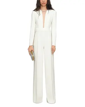 REISS Plunge Neck Split Sleeve Jumpsuit - Ivory