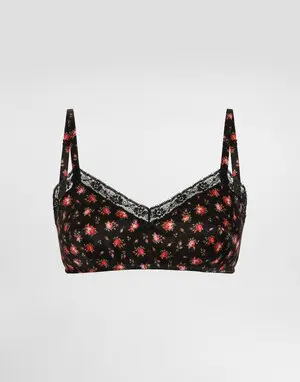 Dolce & Gabbana Small Rose-print Satin And Lace Bra - Multicolor