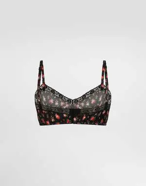 Dolce & Gabbana Small Rose-print Satin And Lace Bra - Multicolor