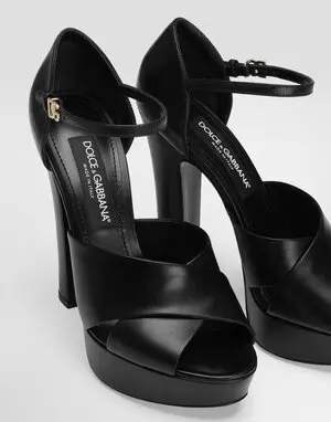 Dolce & Gabbana Platform Sandals In Polished Calfskin - Black