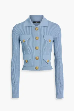 Balmain Button-embellished Pointelle-knit Cardigan