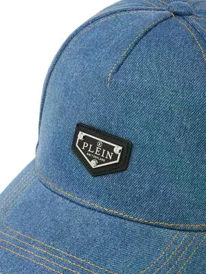 Philipp Plein Denim Baseball Cap With Logo Plaque