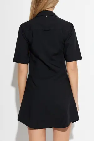 AMI Paris Wool Mini Shirt Dress With Pocket - Black