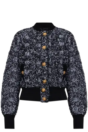 Balmain Tweed Bomber Jacket - Black