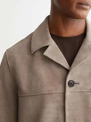 REISS Silvano Suede Heavyweight Overshirt - Soft Grey