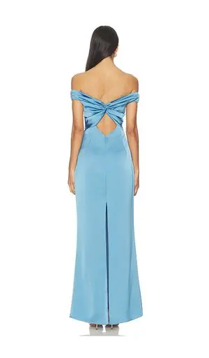 Katie May Satin Off-the-shoulder Gown With Open Back - Blue