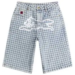 ICECREAM Houndstooth Jorts With Running Dog Motif - Light Blue