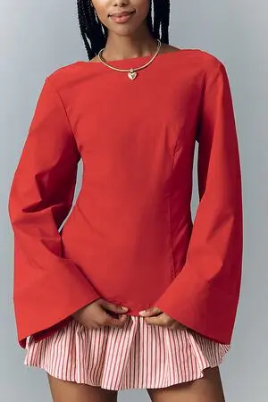 Maeve Flare-sleeve Backless Top - Red