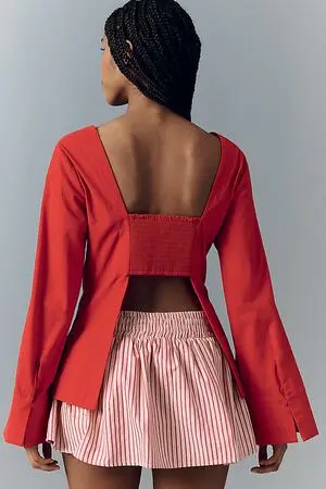 Maeve Flare-sleeve Backless Top - Red