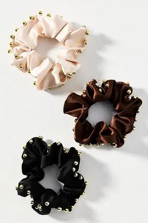 Anthropologie Set Of 3 Beaded Scrunchies - Neutral