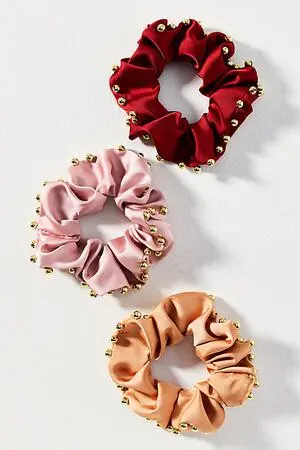 Anthropologie Set Of 3 Beaded Scrunchies - Pink