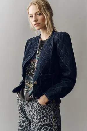 DEAR JOHN Quilted Denim Puff Sleeve Jacket