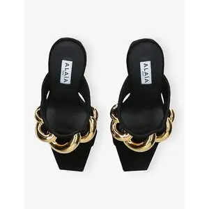 Alaïa 110 Suede Wedge Mules With Chain Hardware