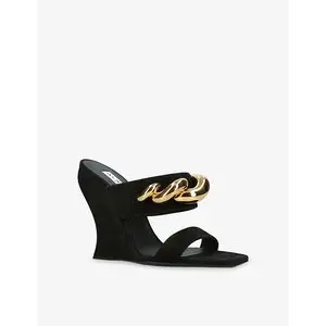 Alaïa 110 Suede Wedge Mules With Chain Hardware