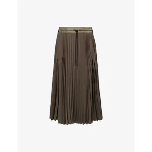 Sacai Pleated Drawstring Woven Midi Skirt