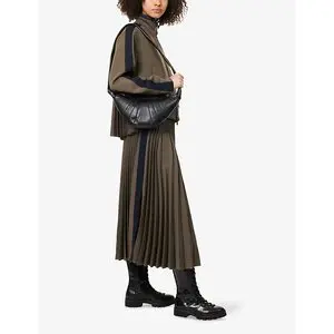 Sacai Pleated Drawstring Woven Midi Skirt