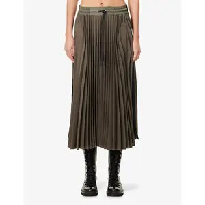 Sacai Pleated Drawstring Woven Midi Skirt