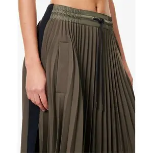 Sacai Pleated Drawstring Woven Midi Skirt