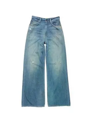 Acne Studios Wide Leg Jeans With Distressed Effect And Logo Patch