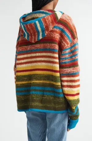 PAOLINA RUSSO Striped Alpaca & Merino Wool Blend Zip-up Sweater