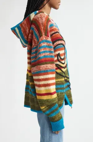 PAOLINA RUSSO Striped Alpaca & Merino Wool Blend Zip-up Sweater