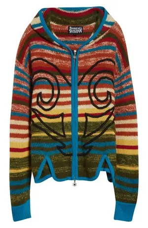 PAOLINA RUSSO Striped Alpaca & Merino Wool Blend Zip-up Sweater