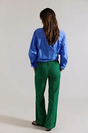 Free People Pinstriped Linen Blend Trousers