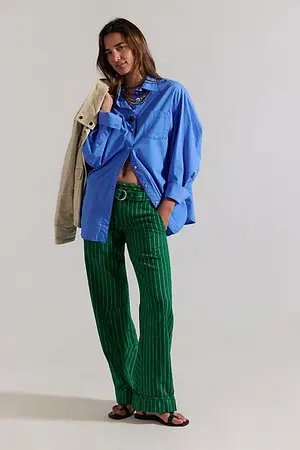 Free People Pinstriped Linen Blend Trousers