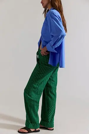Free People Pinstriped Linen Blend Trousers