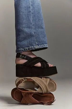 Free People Skyline Platform Sandals - Black Suede