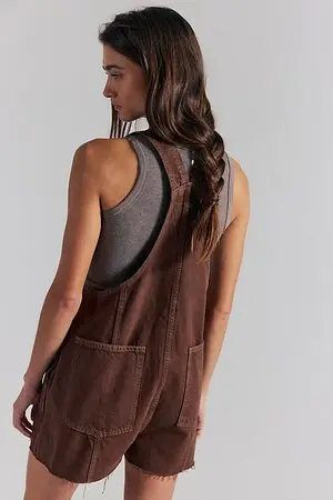 Free People We The Free Rambler Denim Shortalls - Hot Chocolate