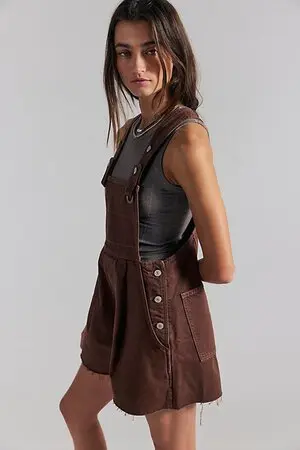 Free People We The Free Rambler Denim Shortalls - Hot Chocolate