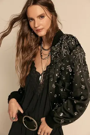 Free People Embellished Bomber Jacket - Black