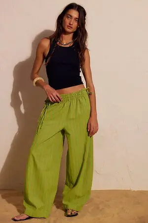 Free People Sun Dazed Cotton-linen Striped Pants - Martini Combo